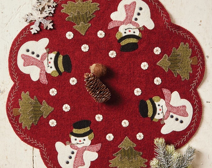 Wool Applique Pattern, Snowman Wool Candle Mat Pattern, Christmas Wool ...