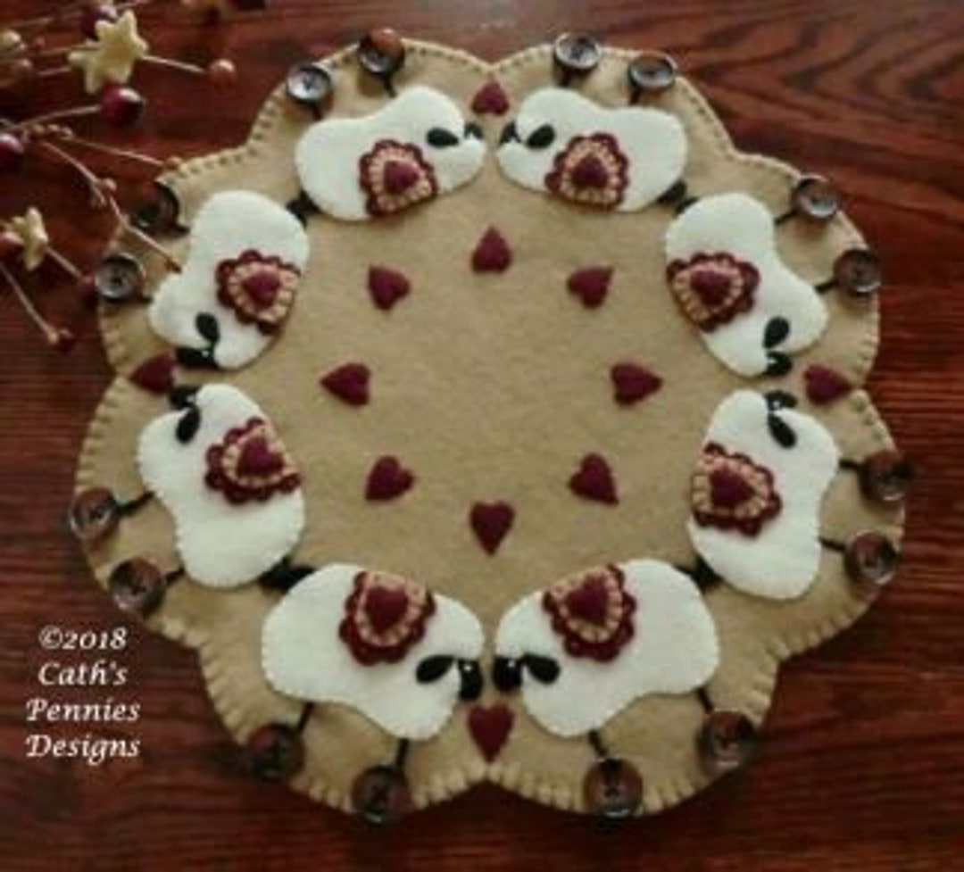 Wool Applique Pattern, Valentine Wool Applique Pattern, Sheep Wool ...