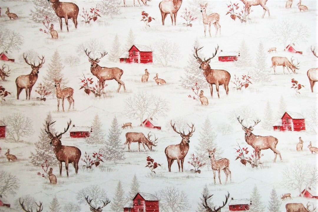 Deer Fabric, Elk Fabric, Wildlife Fabric, Nature Fabric, by the Yard ...