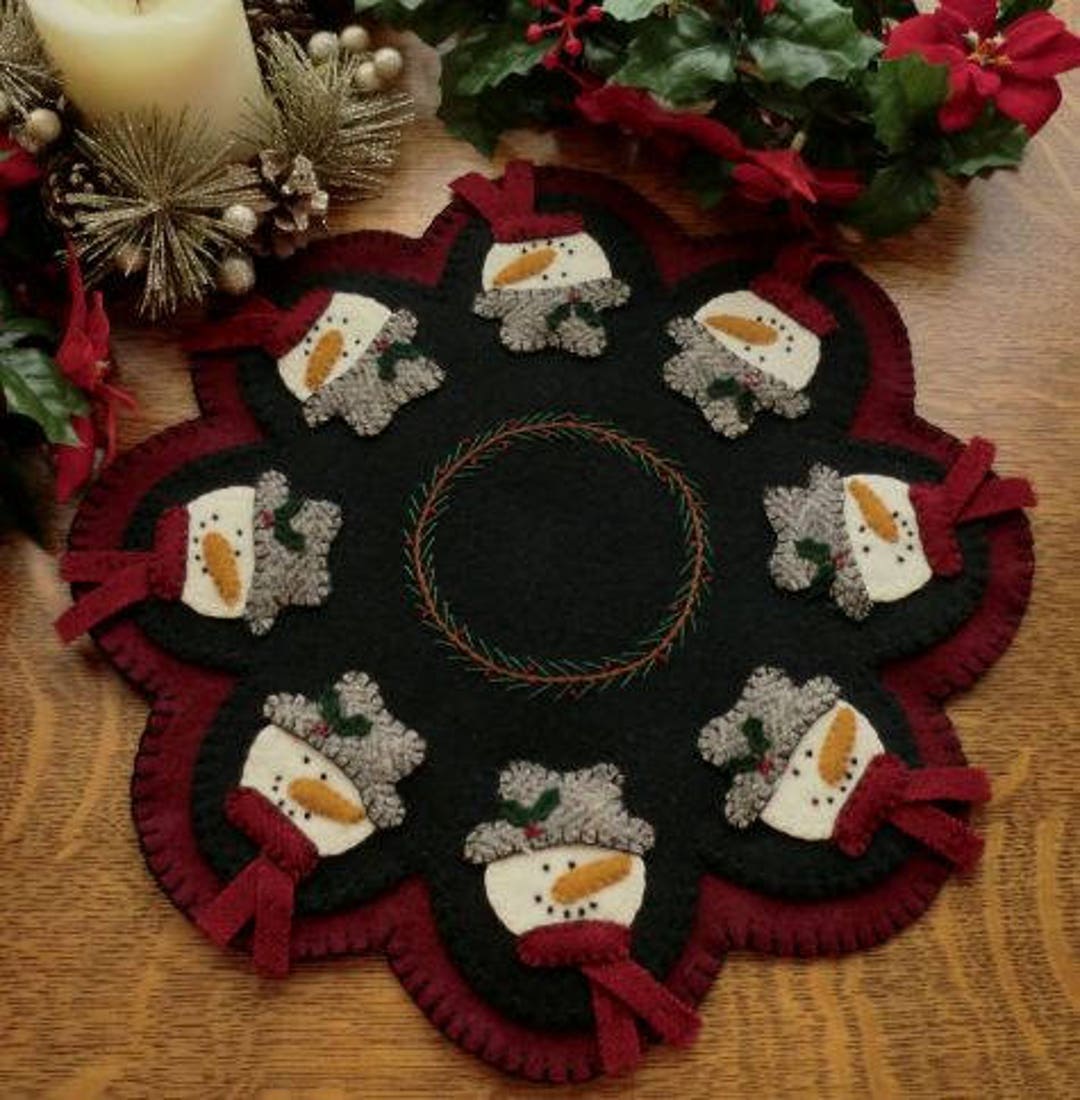 Wool Applique Pattern, Snowman Wool Applique Pattern, Christmas Wool ...
