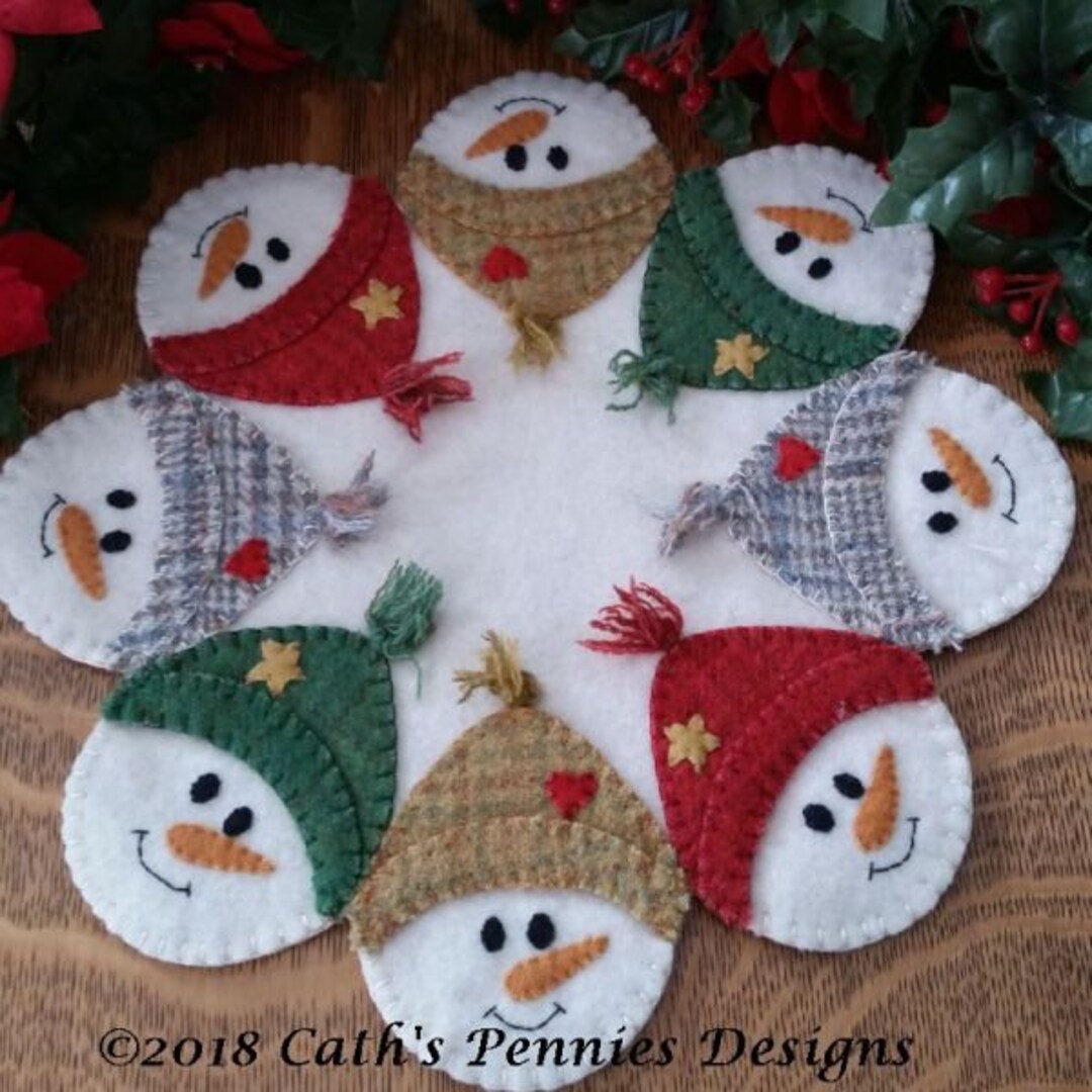 Wool Applique Pattern, Snowman Wool Applique, Winter Wool Applique ...