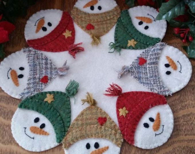 Wool Applique Pattern, Snowman Wool Applique Pattern, Winter Wool ...