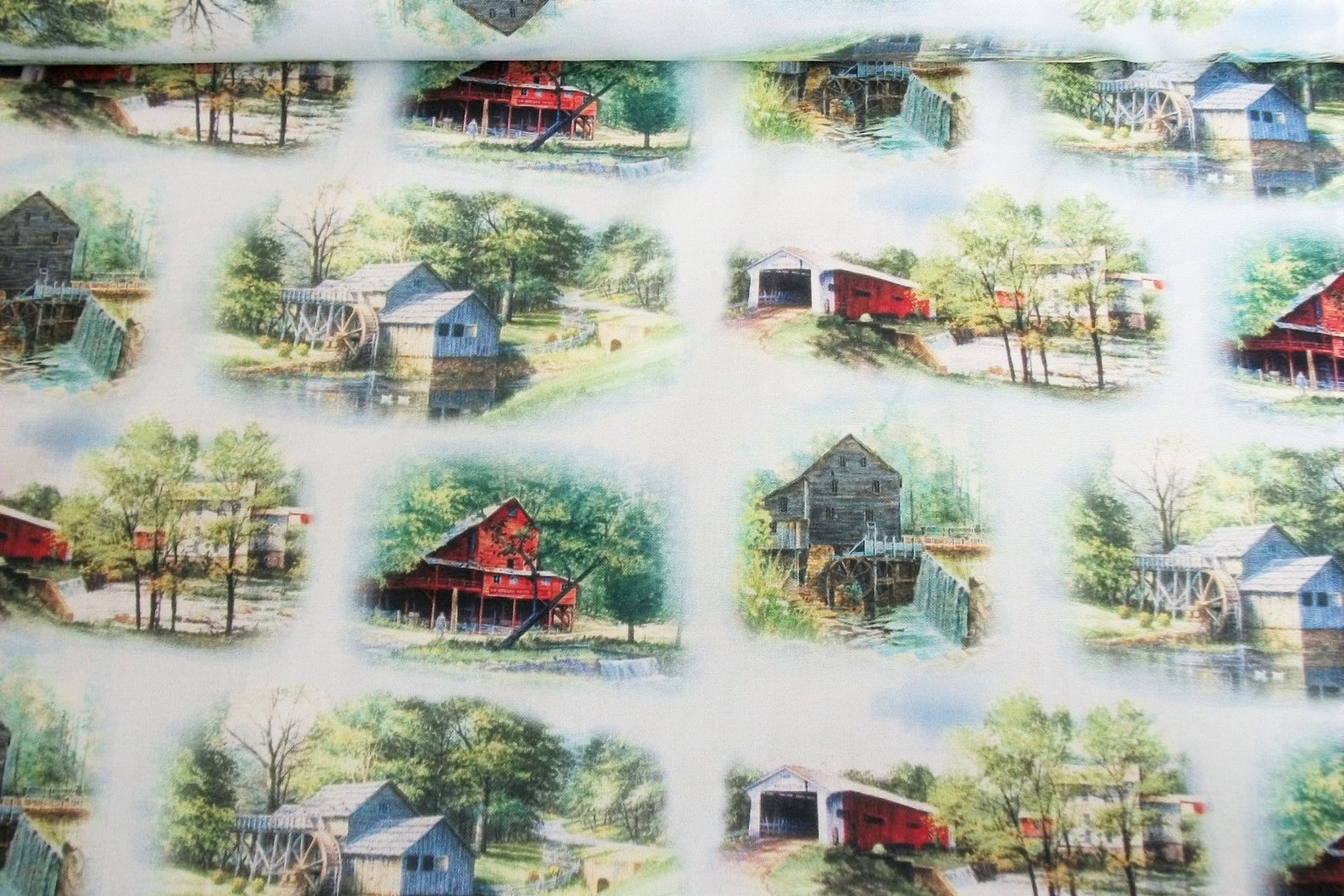 Covered Bridge Fabric Country Fabric Old Mill Fabric By The | Etsy