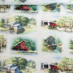 Covered Bridge Fabric Country Fabric Old Mill Fabric by the | Etsy