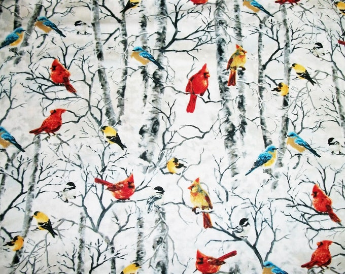 Cardinal Fabric, Chickadee Fabric, Bird Fabric, by the Yard, Winter ...