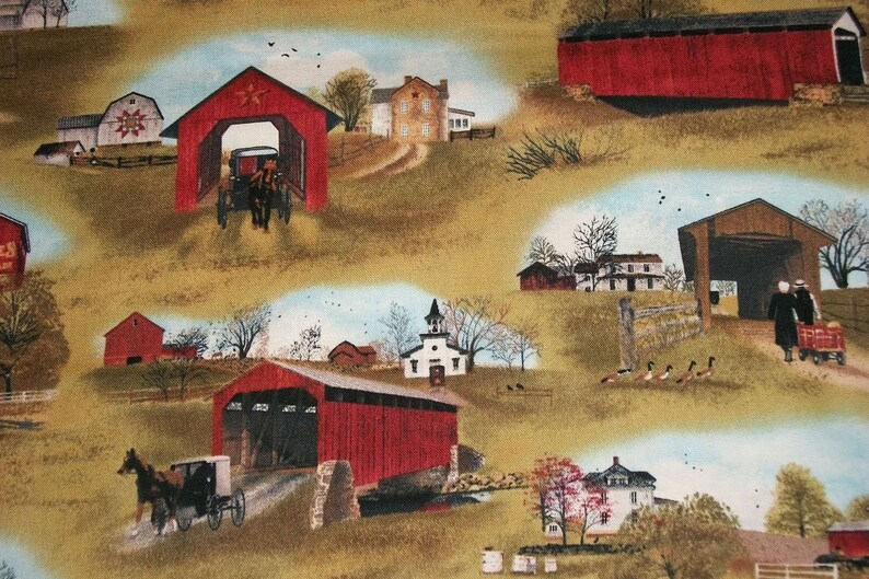 Covered Bridge Fabric Country Fabric Quilt Barn Fabric by | Etsy