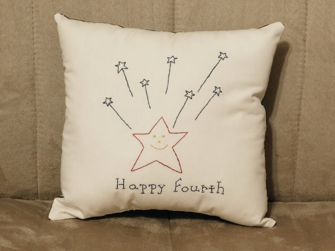 Americana Pillow, Patriotic Pillow, Stitchery, Original Design, Hand ...