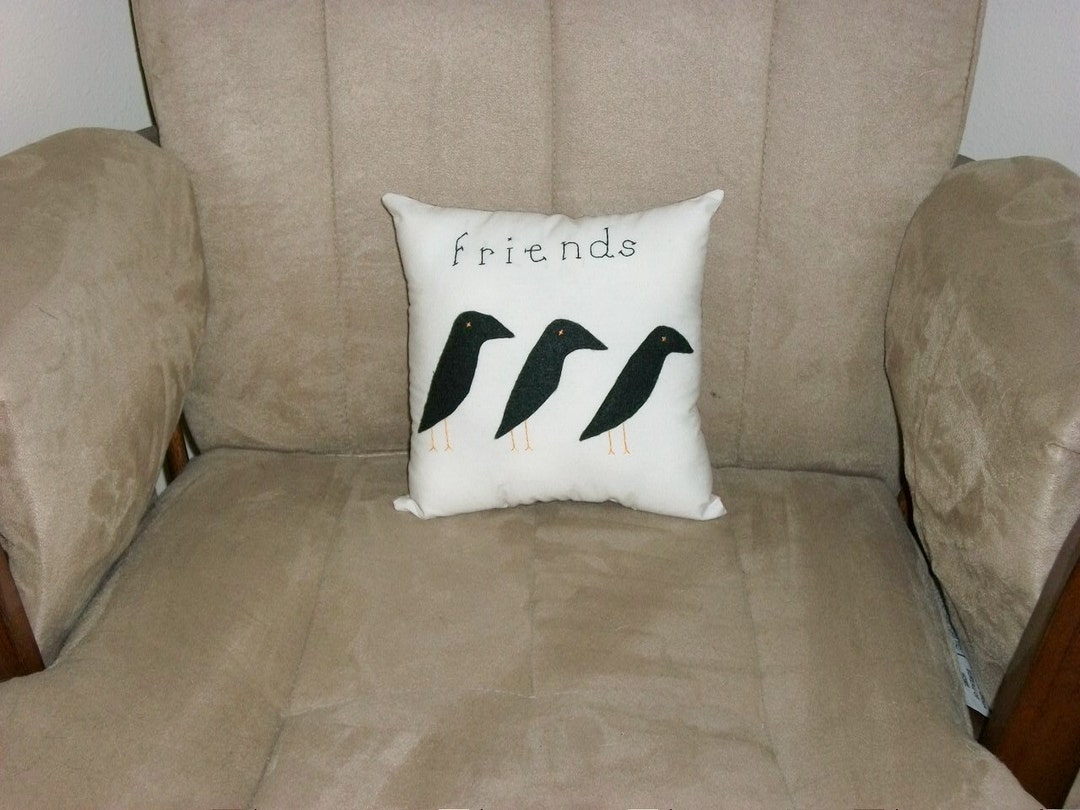 Crow Primitive Pillow, Original Design, Stitchery, Folk Art, Homespun ...