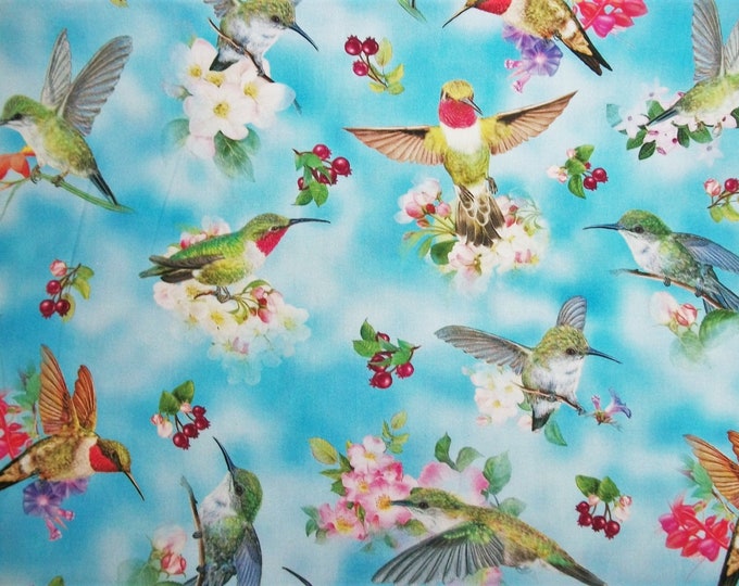Hummingbird Fabric, Bird Fabric, by the Yard, Winter Fabric, QT Fabrics ...