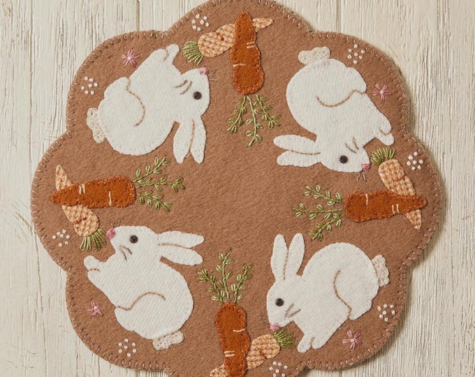 Wool Applique Pattern, Easter Wool Candle Mat Pattern, Bunny Wool ...