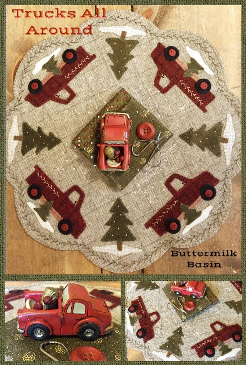 Wool Applique Pattern Red Truck Wool Candle Mat Pattern - Etsy
