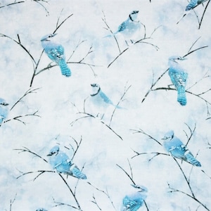 Bird Fabric, Blue Jay Fabric, by the Yard, Winter Fabric, Timeless ...