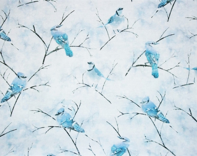 Bird Fabric, Blue Jay Fabric, by the Yard, Winter Fabric, Timeless ...
