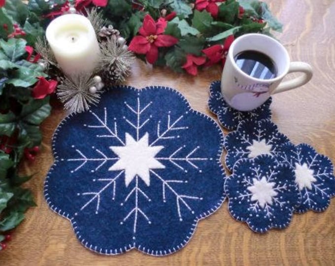 Wool Applique Pattern, Snowflake Wool Applique Pattern, Mug Rug Wool ...