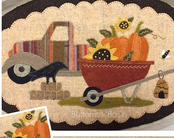Wool Applique Pattern, Red Truck Pattern, Fall Wool Applique, Wool Candle Mat, Penny Rug Pattern ...