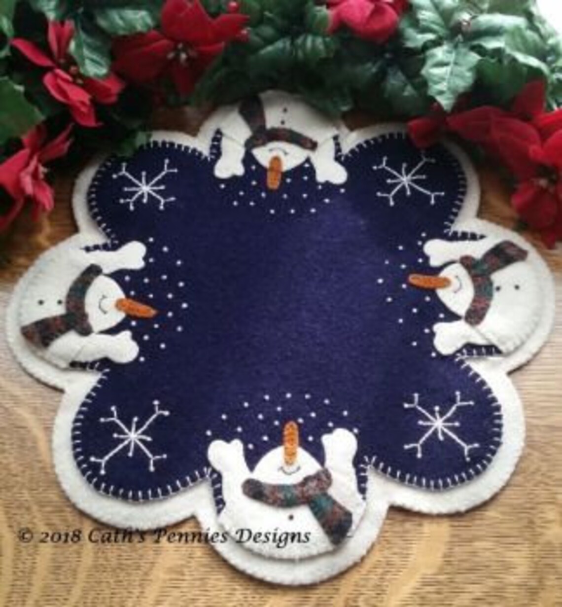 Wool Applique Pattern, Snowman Wool Applique Pattern, Winter Wool ...