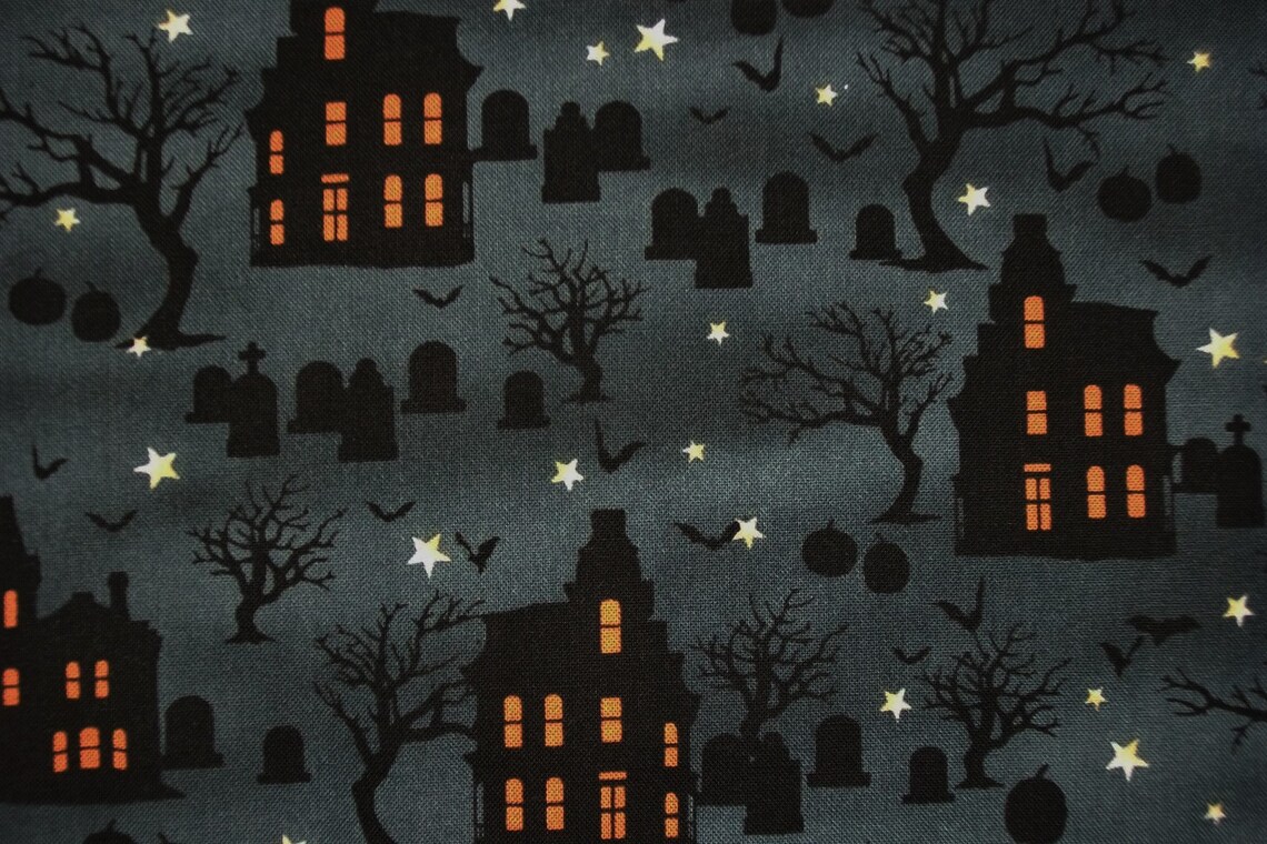 Halloween Fabric, Haunted Houses Fabric, by the Yard, Studio E Fabrics ...