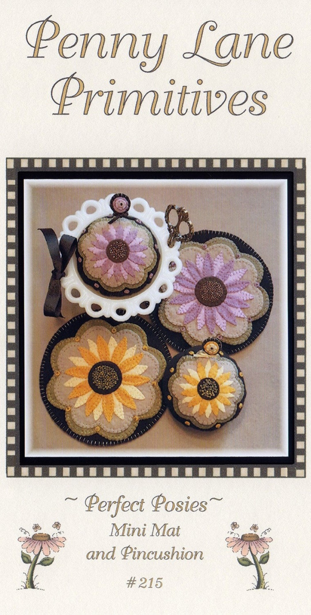 Wool Applique Pattern, Pincushion Wool Mini Mat Pattern, Flower Wool ...
