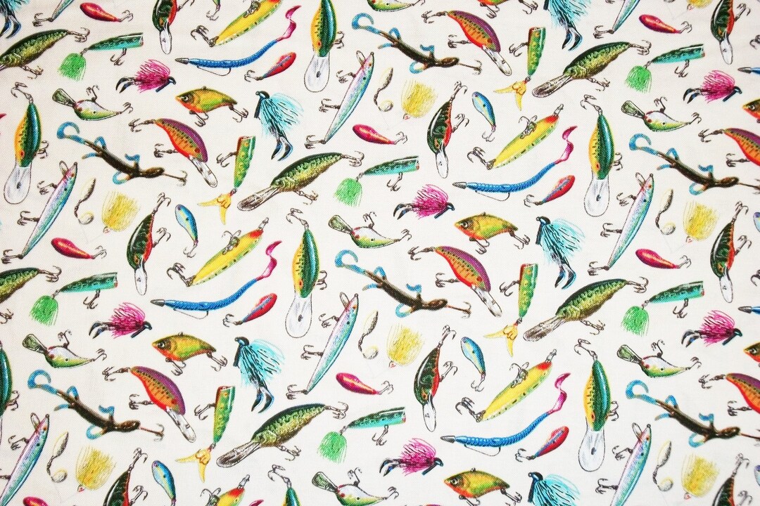 Fishing Fabric, Fishing Lures, by the Yard, Elizabeth Studio, Lodge ...