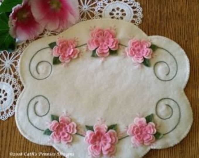 Wool Applique Pattern, Pink Rose Applique Pattern, Spring Wool Applique ...