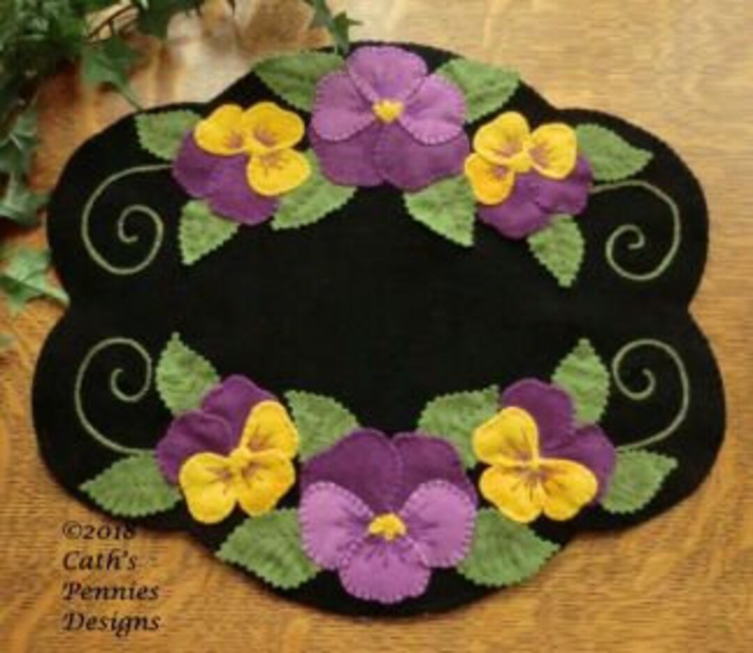 Wool Applique Pattern, Pansy Pattern, Summer Wool Applique, Wool Candle ...