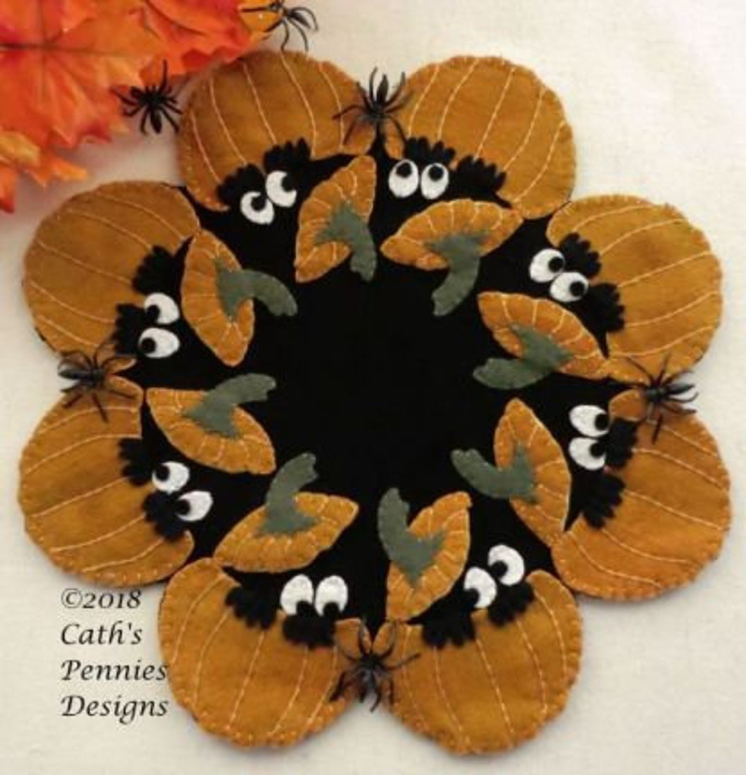 Wool Applique Pattern, Pumpkin Wool Applique, Wool Candle Mat, Penny ...