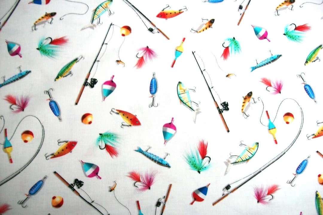 Fishing Fabric, Fishing Lures, by the Yard, Michael Miller, Lodge ...