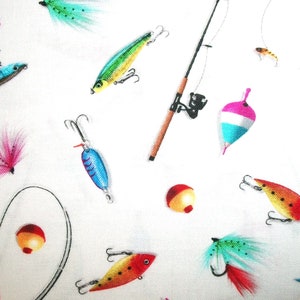 Fishing Fabric, Fishing Lures, by the Yard, Michael Miller, Lodge ...