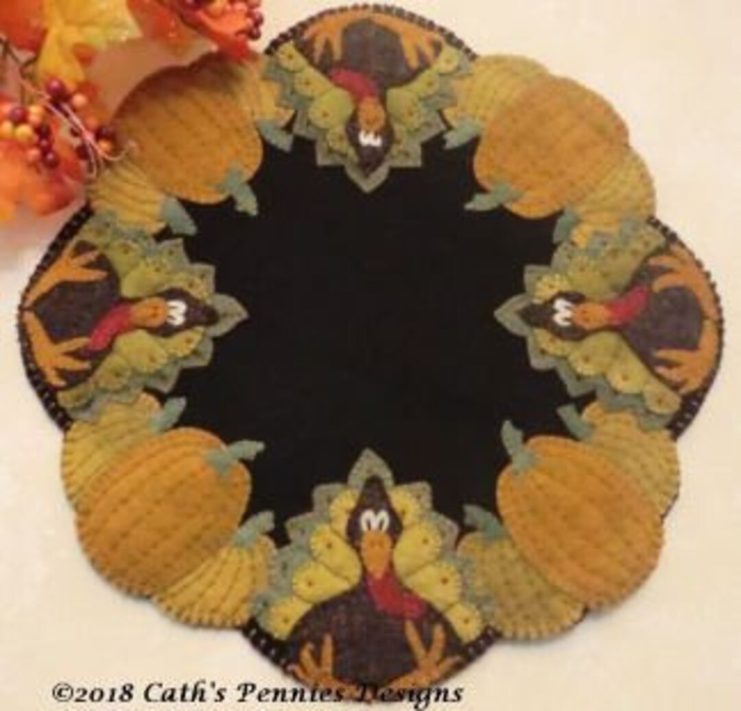 Wool Applique Pattern, Turkey Wool Applique Pattern, Pumpkin Wool ...
