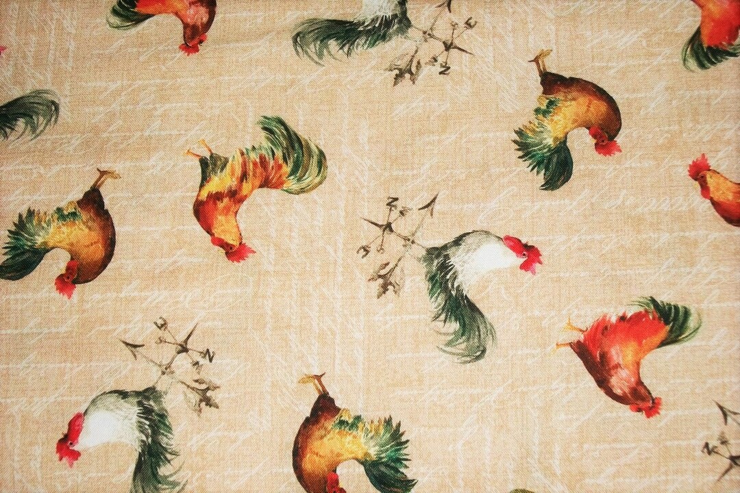 Chicken Fabric, Rooster Fabric, by the Yard, Michael Miller, Country ...