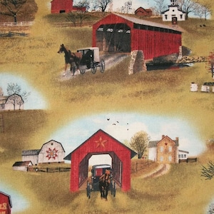 Covered Bridge Fabric, Country Fabric, Quilt Barn Fabric, by the Yard ...