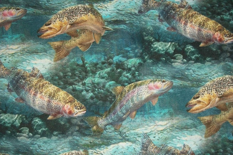 Fish Fabric Fishing Fabric Trout Fabric by the Yard | Etsy