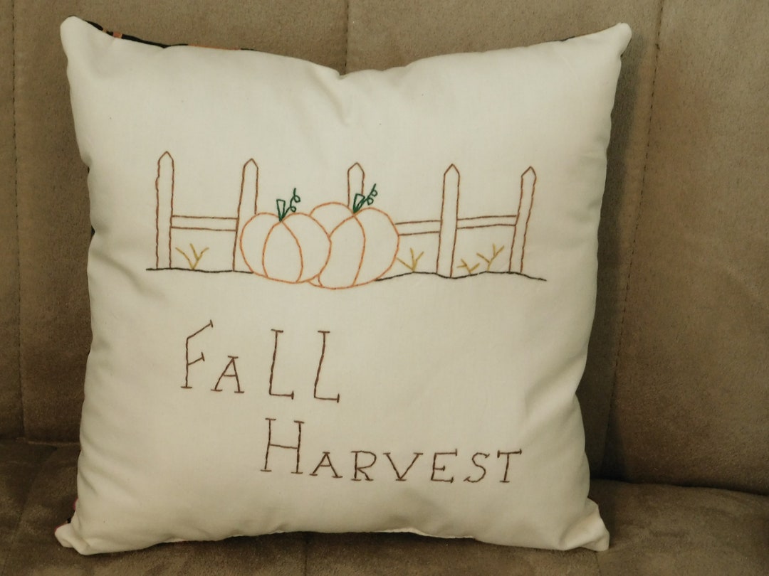 Fall Pillow, Pumpkin Pillow, Stitchery, Original Design, Hand ...