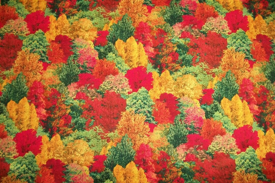 Fall Fabric, Fall Tree Fabric, by the Yard, Elizabeth Studios, Autumn ...