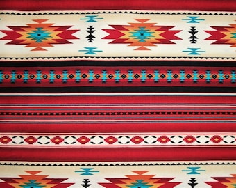 Southwest Geometric Fabric Southwest Village in Brick and Teal by ...