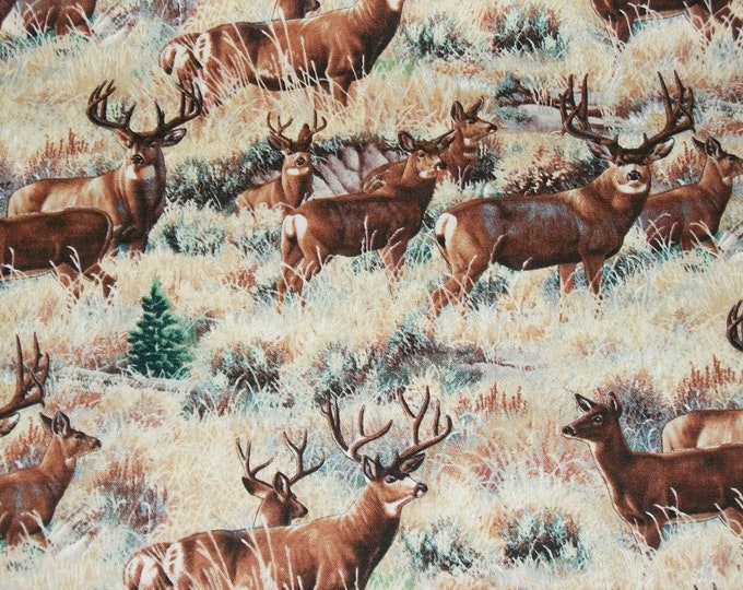 Deer Fabric, Nature Fabric, by the Yard, Elizabeth Studios, Wildlife ...