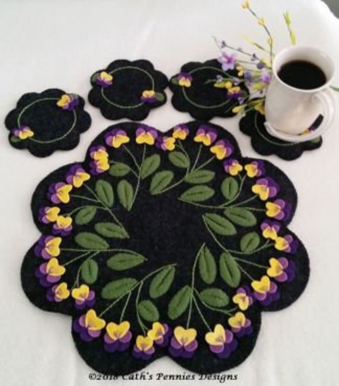 Wool Applique Pattern, Violet Pattern, Summer Wool Applique, Wool ...