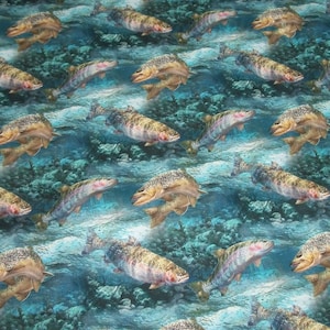 Fish Fabric, Fishing Fabric, Trout Fabric, by the Yard, Springs ...