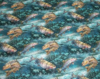 Orange Fish Fabric A Day in the Life of Lake Trout With Minnows by Vo ...