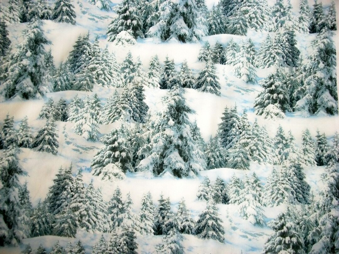 Tree Fabric, Christmas Fabric, Snow Fabric, by the Yard, Elizabeth ...