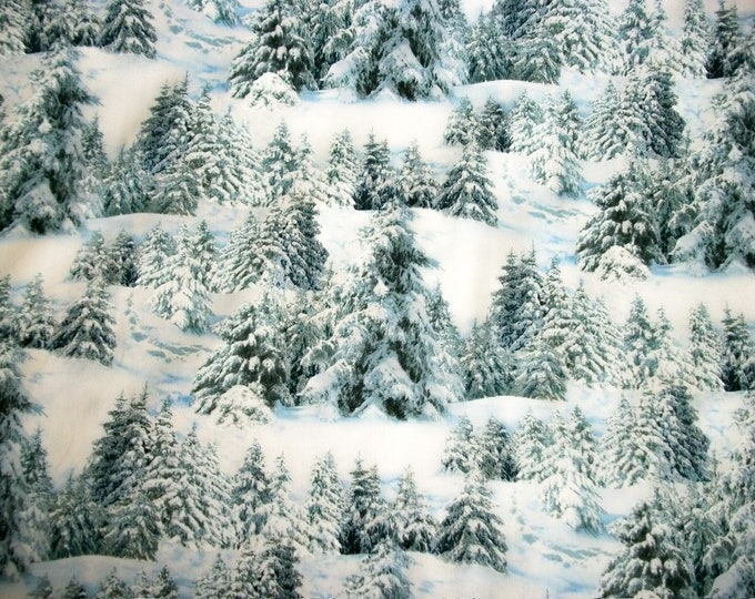 Tree Fabric, Christmas Fabric, Snow Fabric, by the Yard, Elizabeth ...
