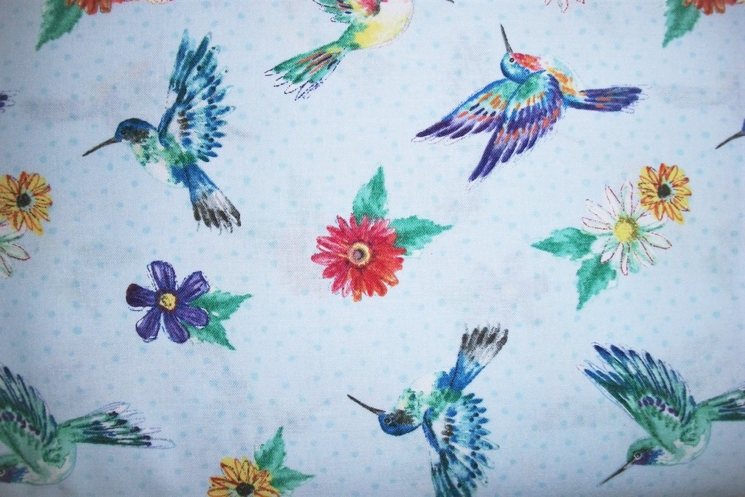 Hummingbird Fabric, Bird Fabric, by the Yard, Flower Fabric, Wilmington ...