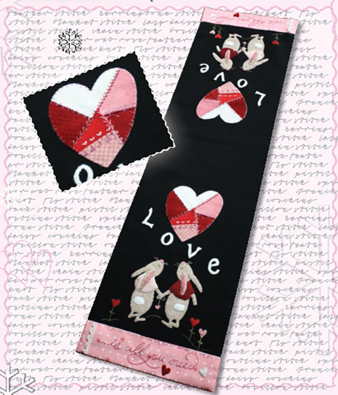 Wool Applique Pattern, Rabbit Pattern, Valentines Wool Applique, Wool ...