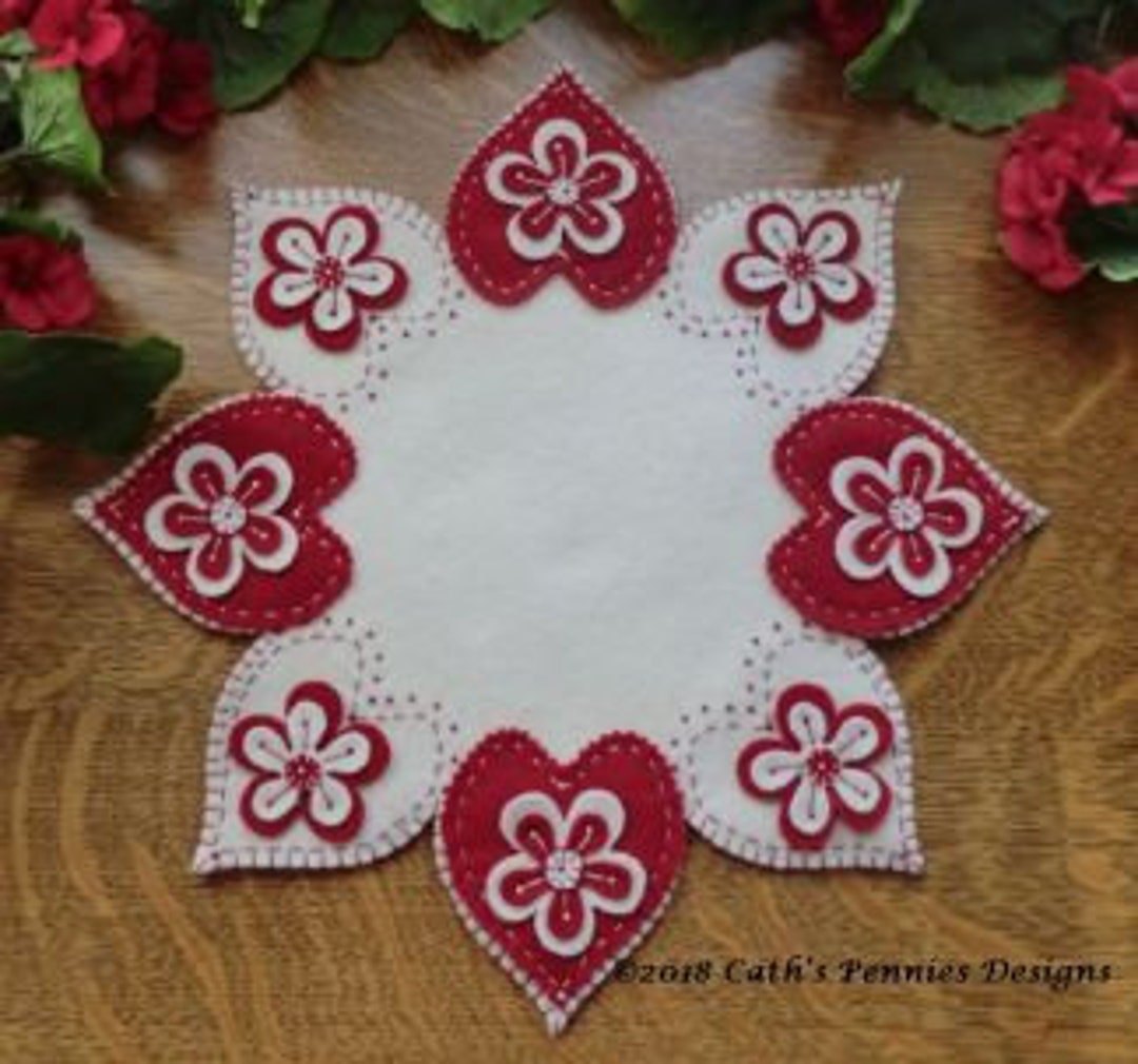 Wool Applique Pattern, Valentine Wool Applique Pattern, Heart Wool ...