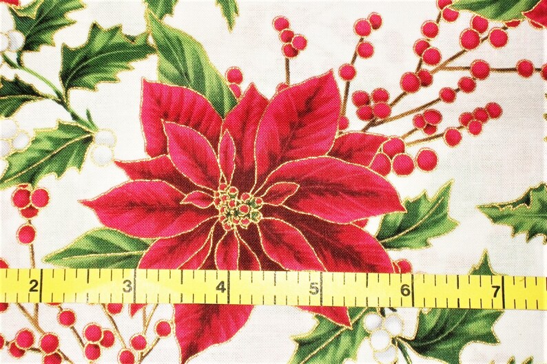 Poinsettia Fabric Christmas Fabric by the Yard Winter | Etsy