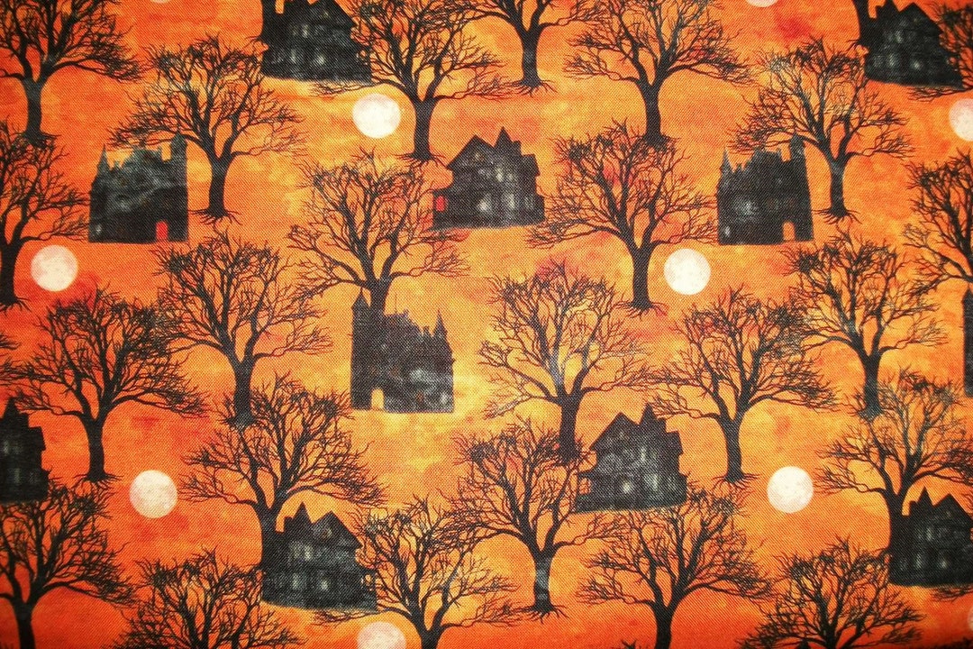 Halloween Fabric, Haunted Houses Fabric, by the Yard, Wyndham Fabrics ...