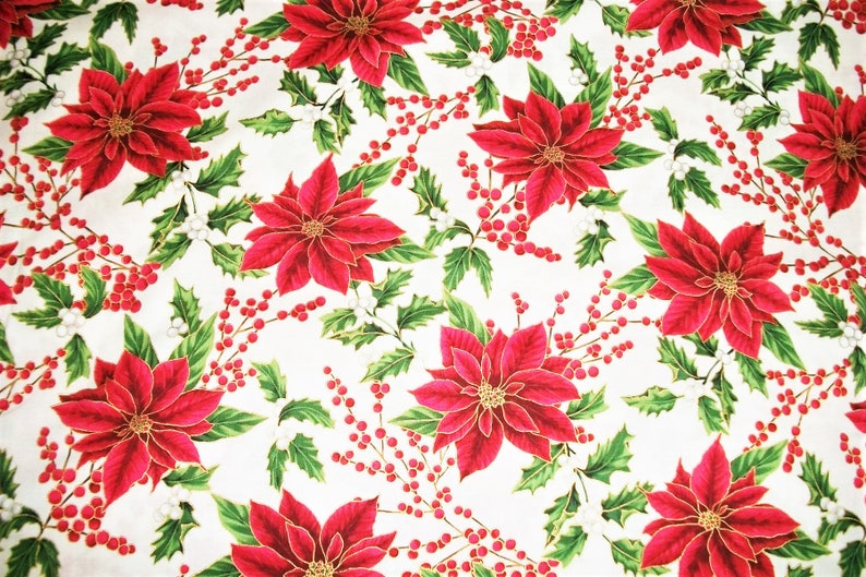 Poinsettia Fabric Christmas Fabric by the Yard Winter | Etsy