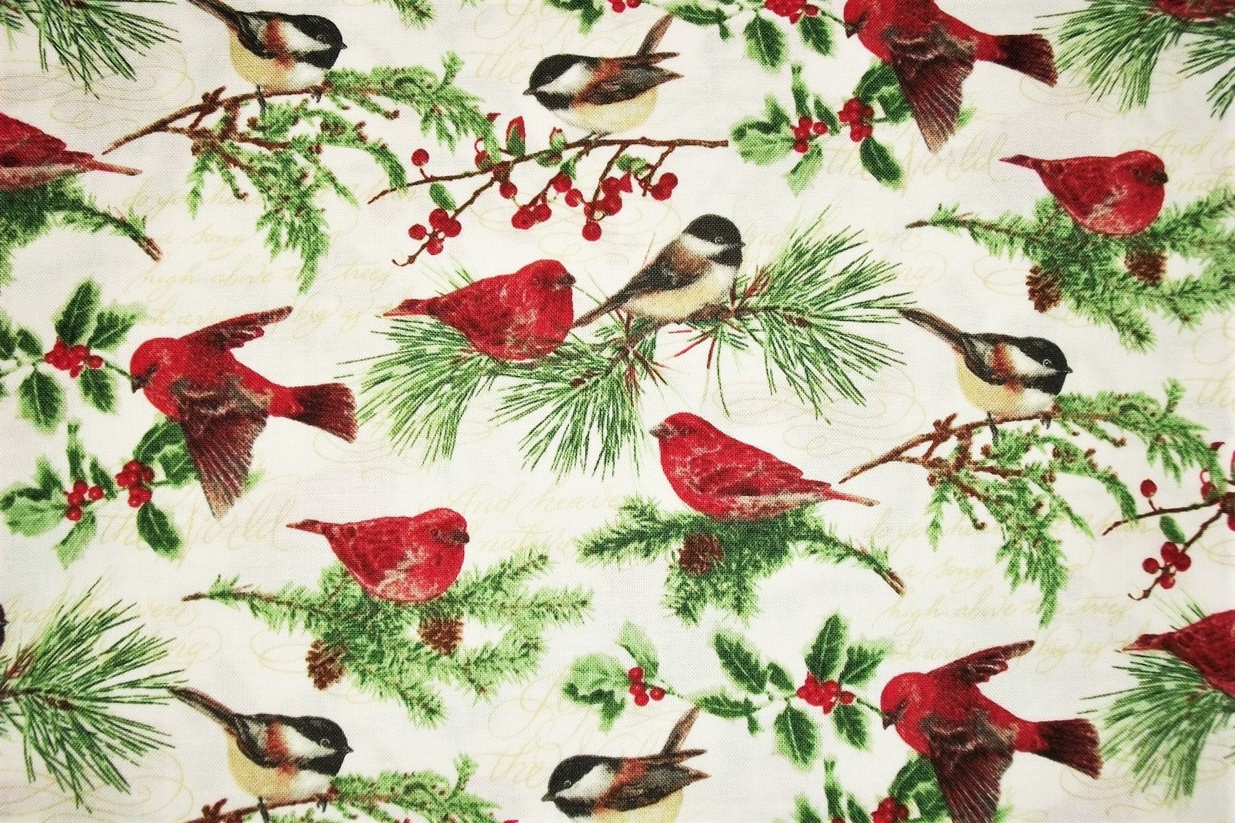 Cardinal Fabric Bird Fabric Christmas Fabric Chickadee - Etsy
