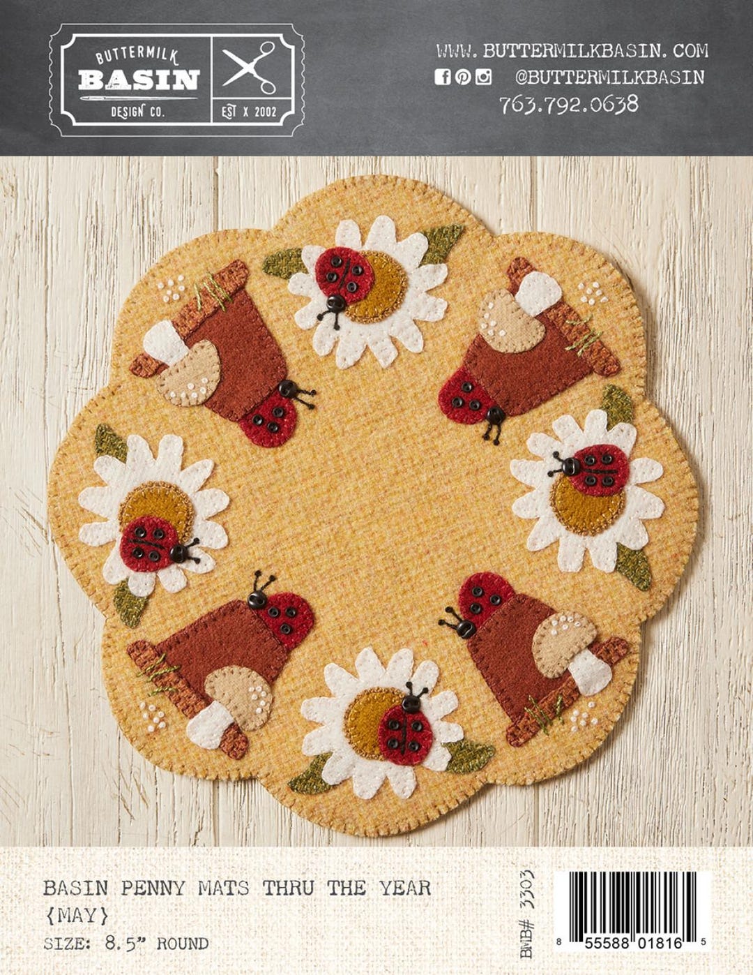 Wool Applique Pattern, Ladybug Wool Candle Mat Pattern, Flower Wool ...