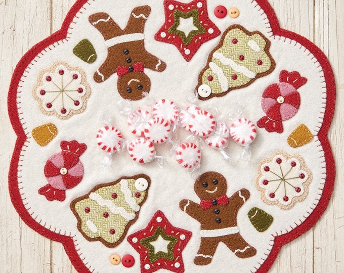 Wool Applique Pattern, Christmas Wool Candle Mat Pattern, Gingerbread ...
